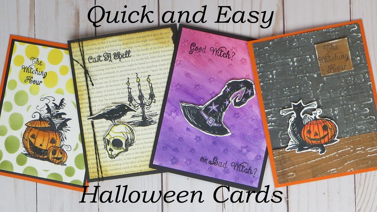 4 Quick and Easy Halloween Cards Tutorial | Fun Card Backgrounds and ...