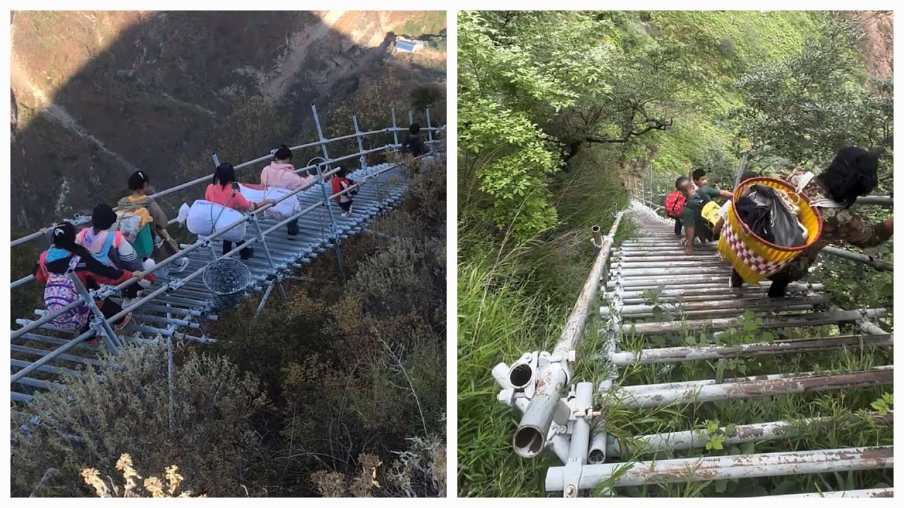 Most dangerous cliff way to the Atule'er village in China | Chinese ...