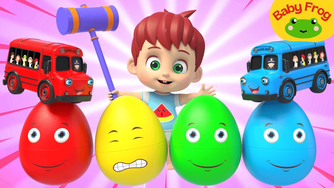 New Wheels on the Bus With Eggs | Surprise Eggs | Colorful Buses for ...