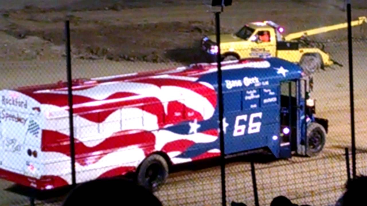 Rockford Speedway Bus race with flip! - YouTube