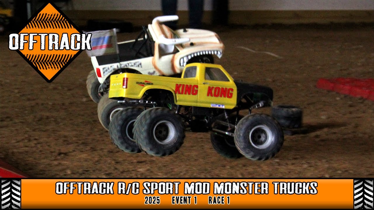 OffTrack RC Monster Truck Racing - Event 1 Race 1 - SportMod Class - Side By Side Racing - YouTube