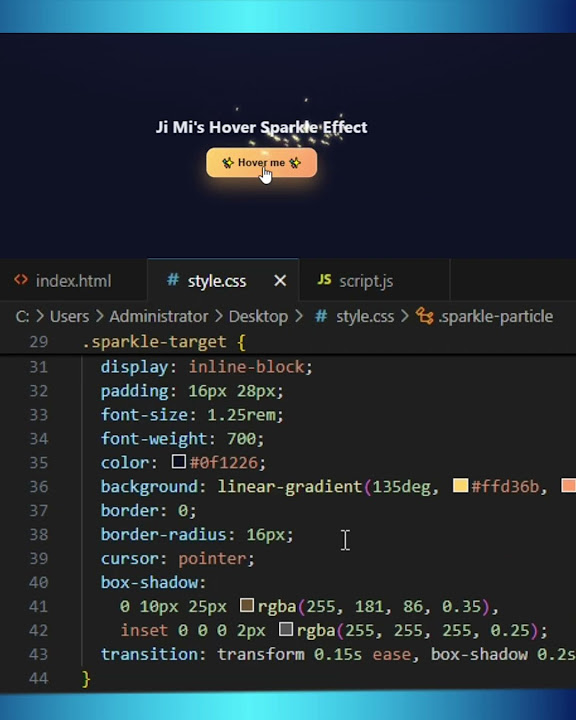 Sparkle Effect #coding #pythonanddjangofullstackwebdeveloper #webdesign #frontendcourse - YouTube