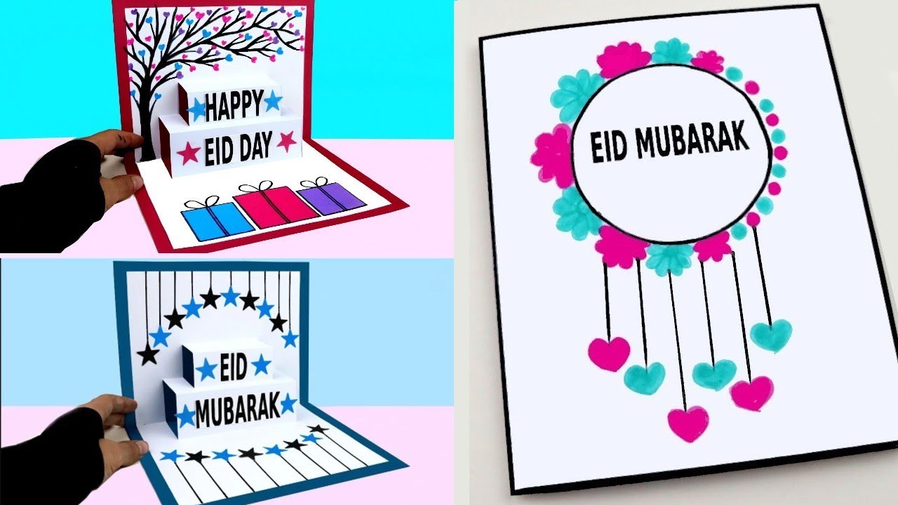 3 Eid Mubarak Card 💝 // Handmade easy card Tutorial//Beautiful Eid Card ...