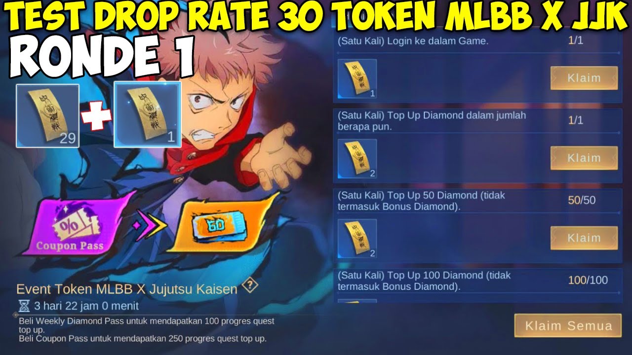 TEST DROP RATE GACHA 30 TOKEN EVENT JUJUTSU KAISEN RONDE 1 - MOBILE ...