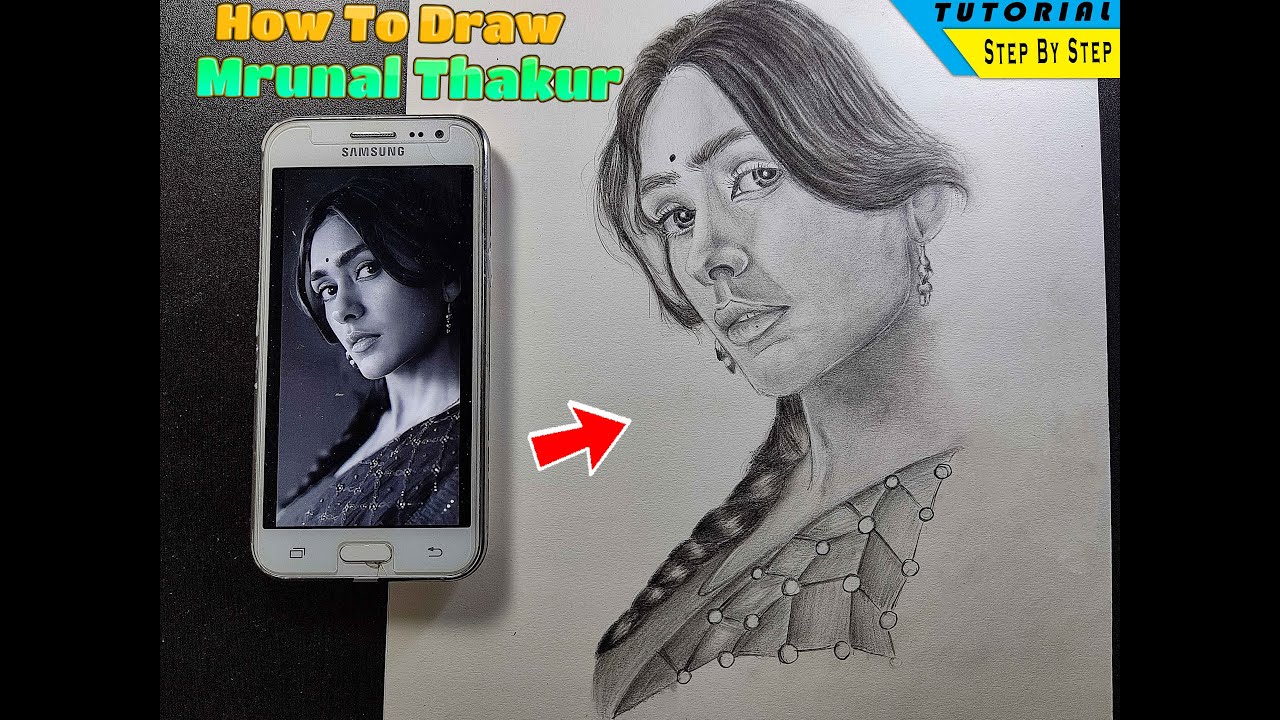 How To Draw Mrunal Thakur| Mrunal Thakur drawing from Sita Ramam | # ...