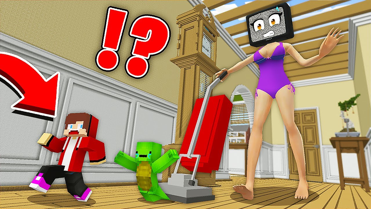 TINY JJ and Mikey Survive VS GIANT TV WOMAN! JJ try SAVE Mikey! in ...