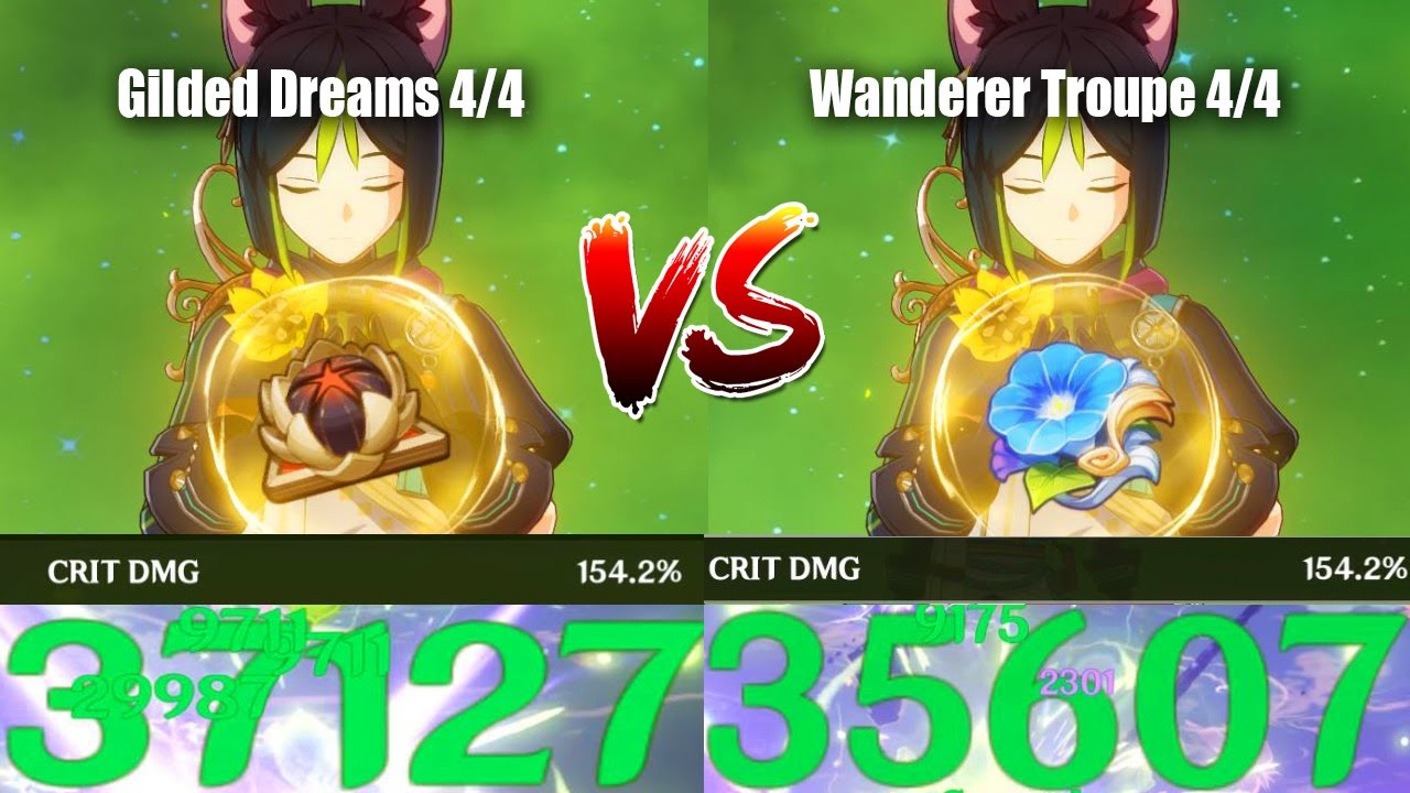Tighnari Gilded Dreams 4 Set vs Wanderer Troupe 4 Set DMG Comparison ...