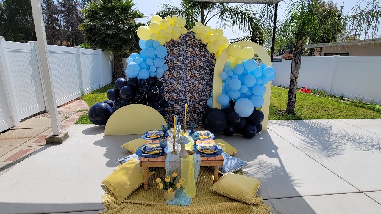 4K Backyard Picnic with the Yellow and Blue Balloon Backdrop - YouTube