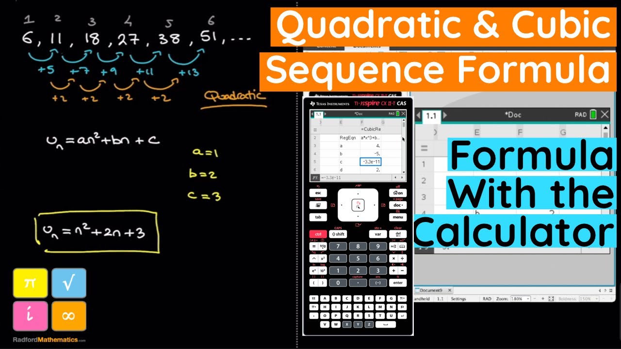 Quadratic & Cubic Sequence Formula - With CALCULATOR - TI NSpire CX ...