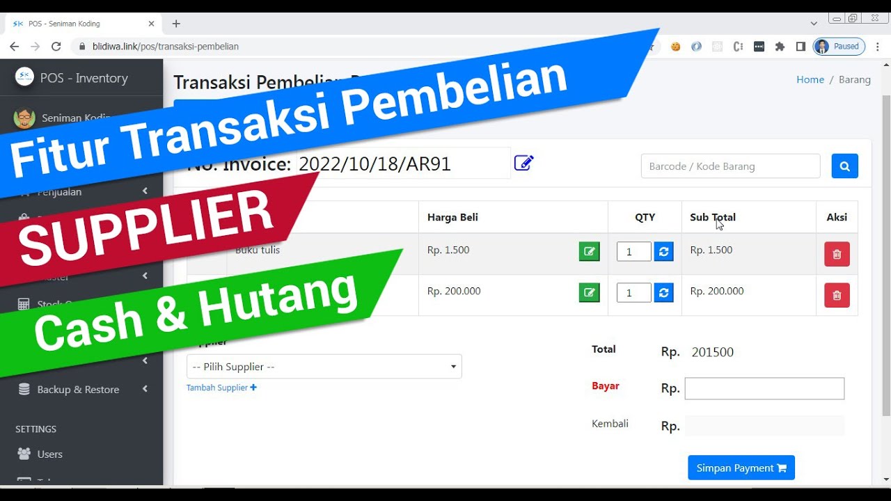 Transaksi Pembelian Supplier POS Seniman Koding - YouTube