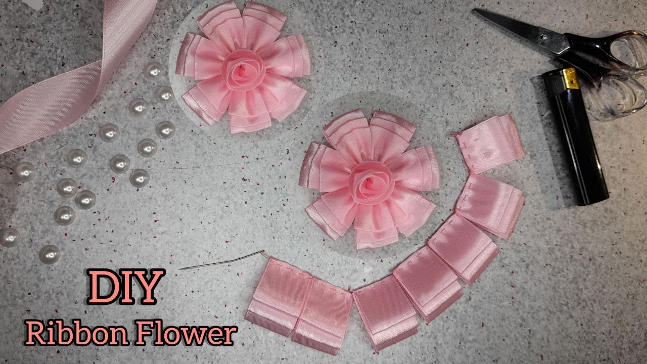 DIY | Ribbon flower | Rose tutorial | how to make ribbon roses - YouTube