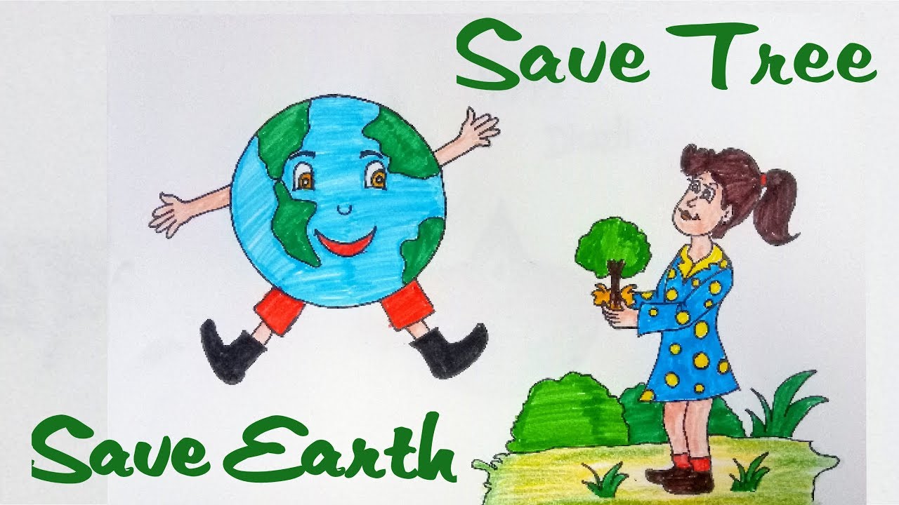 Save Tree Save Earth drawing fir kids || Save tree drawing || save ...