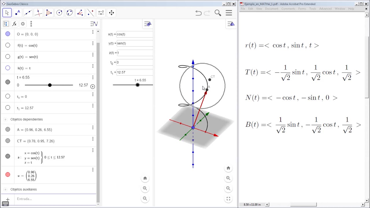 Vectores Tangencial, Normal y Binormal en Geogebra - YouTube