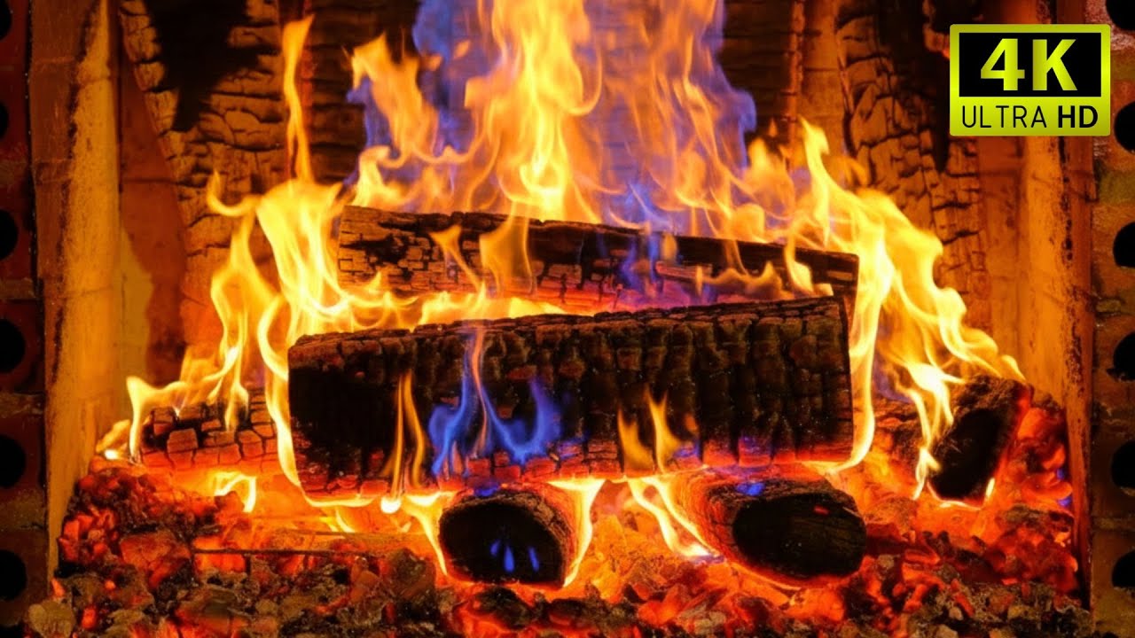 Winter Snow Outside, Cozy Fire Inside With Flickering Flames And ...