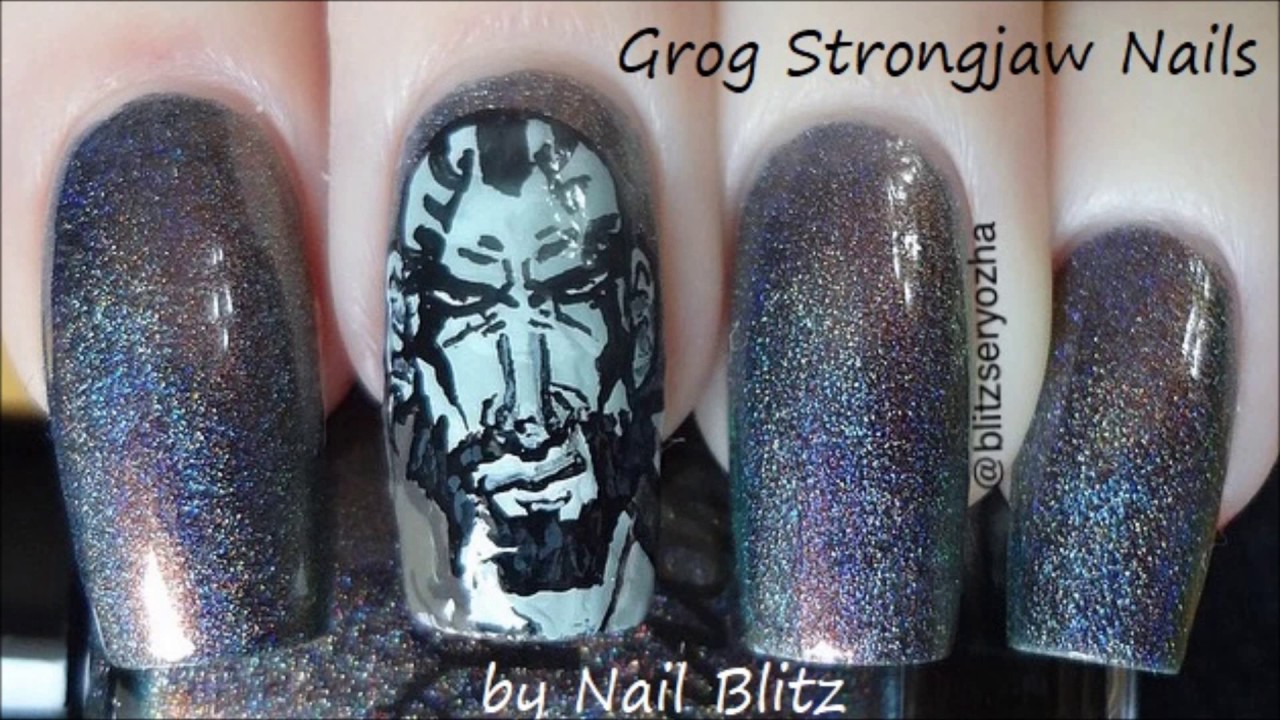 Grog Strongjaw (Critical Role) DIY Freehand Nail Art Tutorial - YouTube