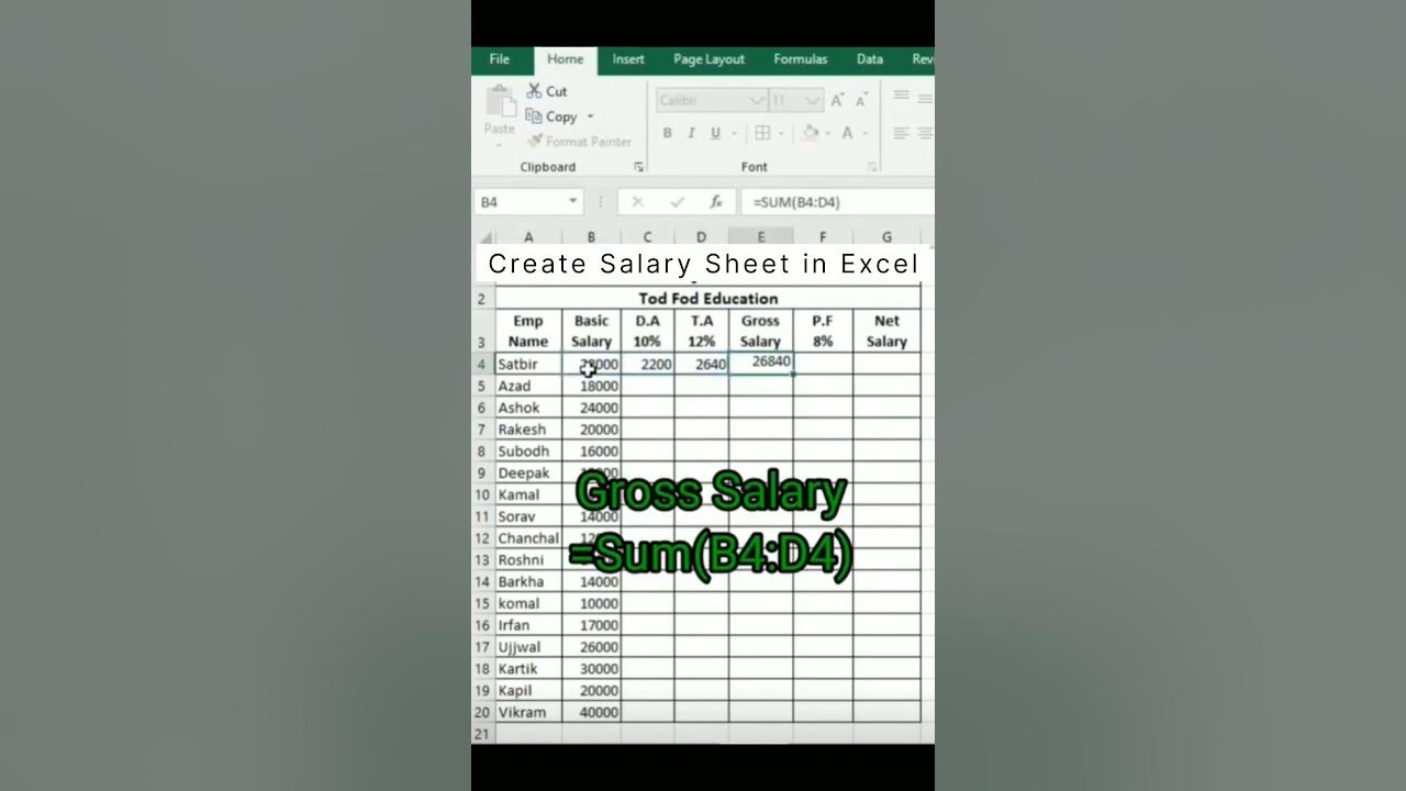Create Salary Sheet in Excel 🤔😀👍 #shorts #excel #salary #sheet - YouTube