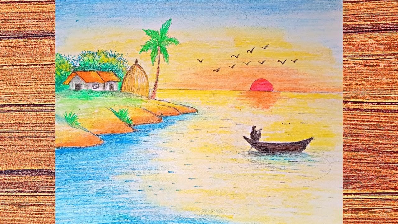 How to draw a landscape for beginners (very easy) | village scenery ...