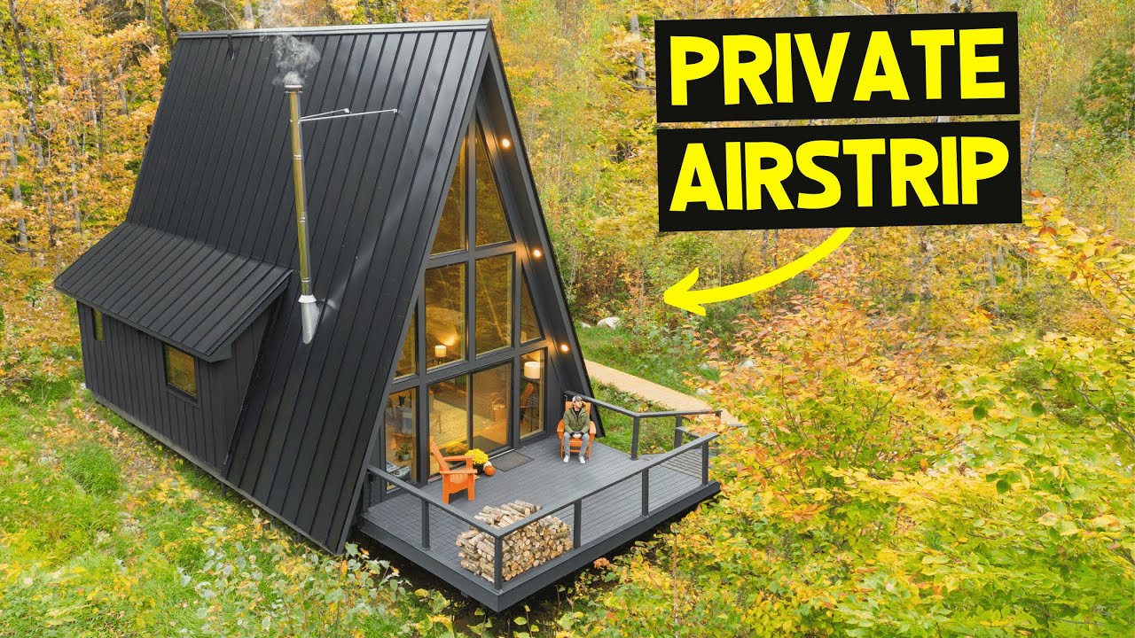 OFF-GRID A-FRAME CABIN w/ PRIVATE AIRSTRIP & PLANE! (Full Airbnb Tour ...