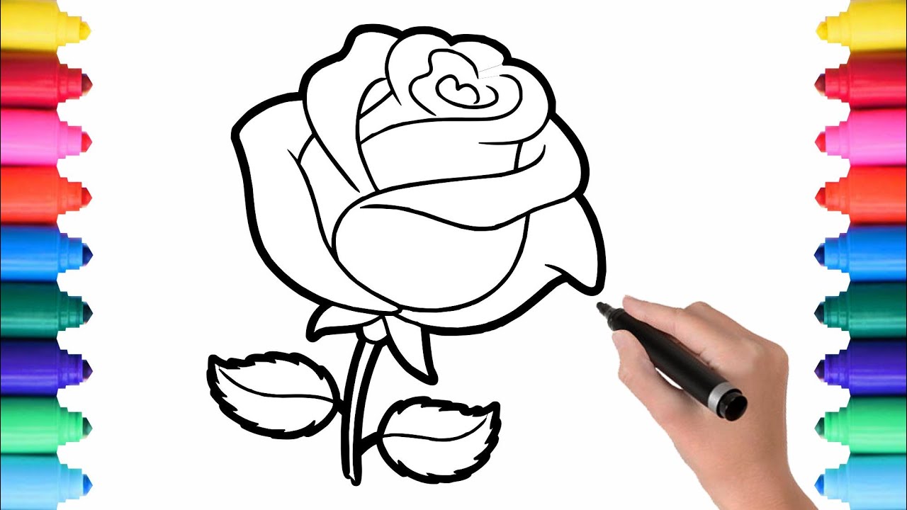 How to Draw a Cute 🌷Rose Flower for Kids & Toddler | Easy Step by Step ...
