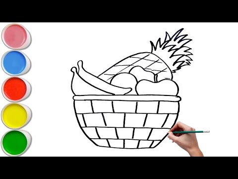How to draw a fruit basket || fruit basket drawing step by step for ...