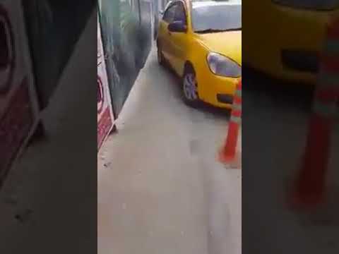 Yaya Yoluna Parkeden Araçların Üstünden Geçen Eleman - Sansürsüz