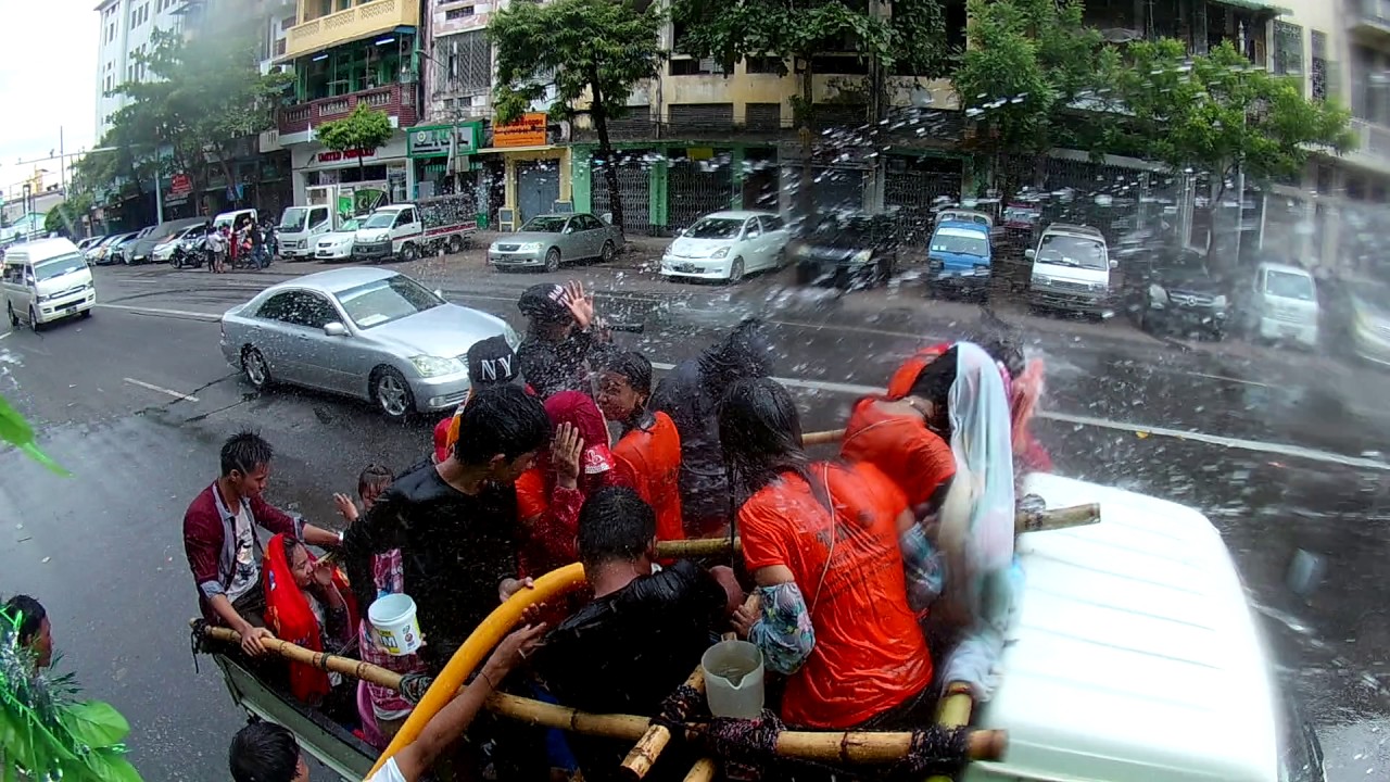 Car jumping and crazy water celebration at Thingyan 2017 in Yangon ...