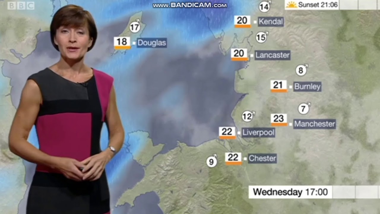Sara Blizzard weather presenter from the north west in a colour block ...