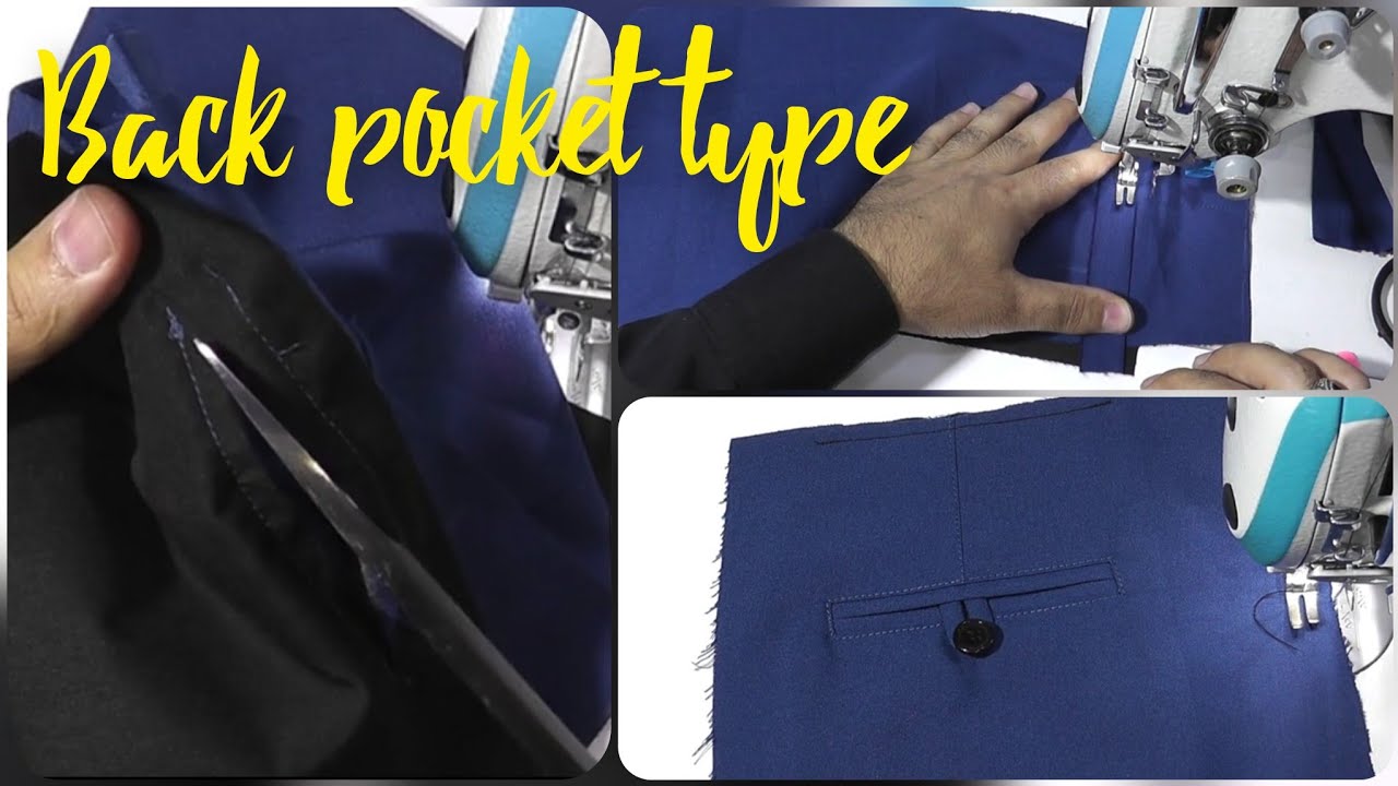 How to sew the back pocket of pants with a button. @qtstextile - YouTube