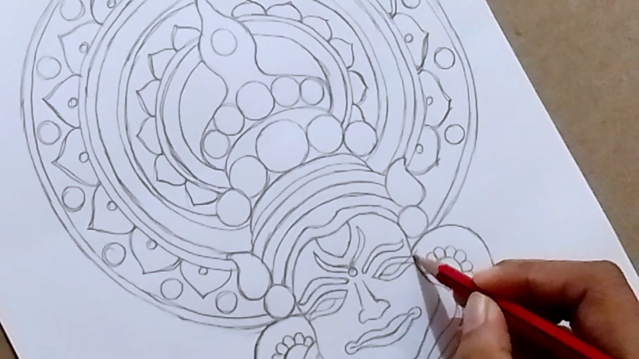 Part-1 ll KATHAKALI DRAWING EASY ll Onam Festival Kathakali Pencil ...