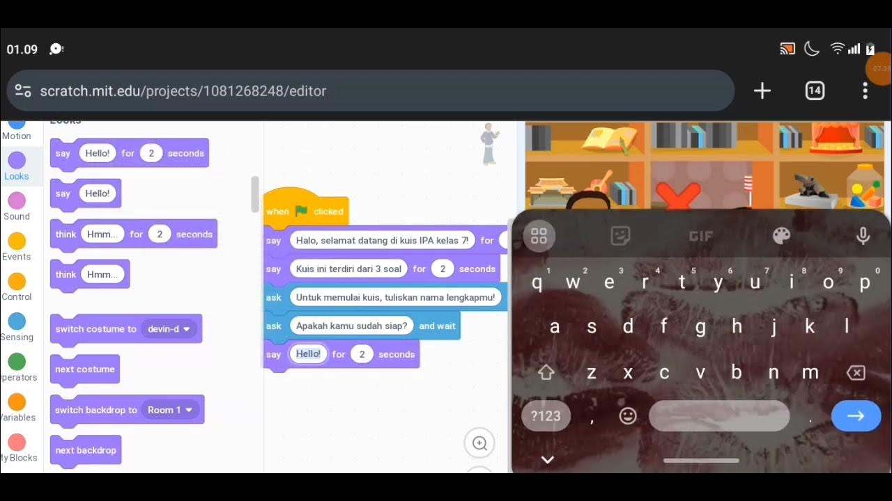 Tutorial membuat animasi quizz di scratch, tugas informatika Anastasya Rahmadanty Akasyah 8F ...