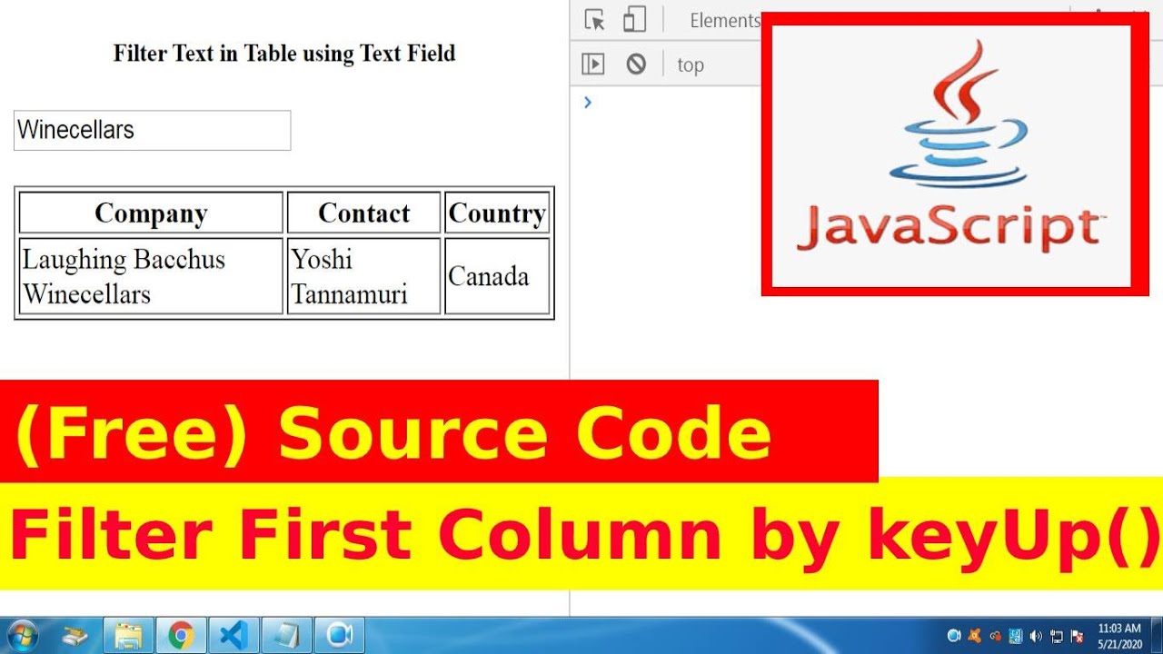 Ep47 - Filter First Column using keyUp() javascript Source Code - YouTube