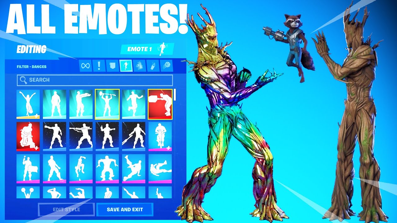 GROOT Skin Showcase with All Fortnite Dances & Emotes! - YouTube