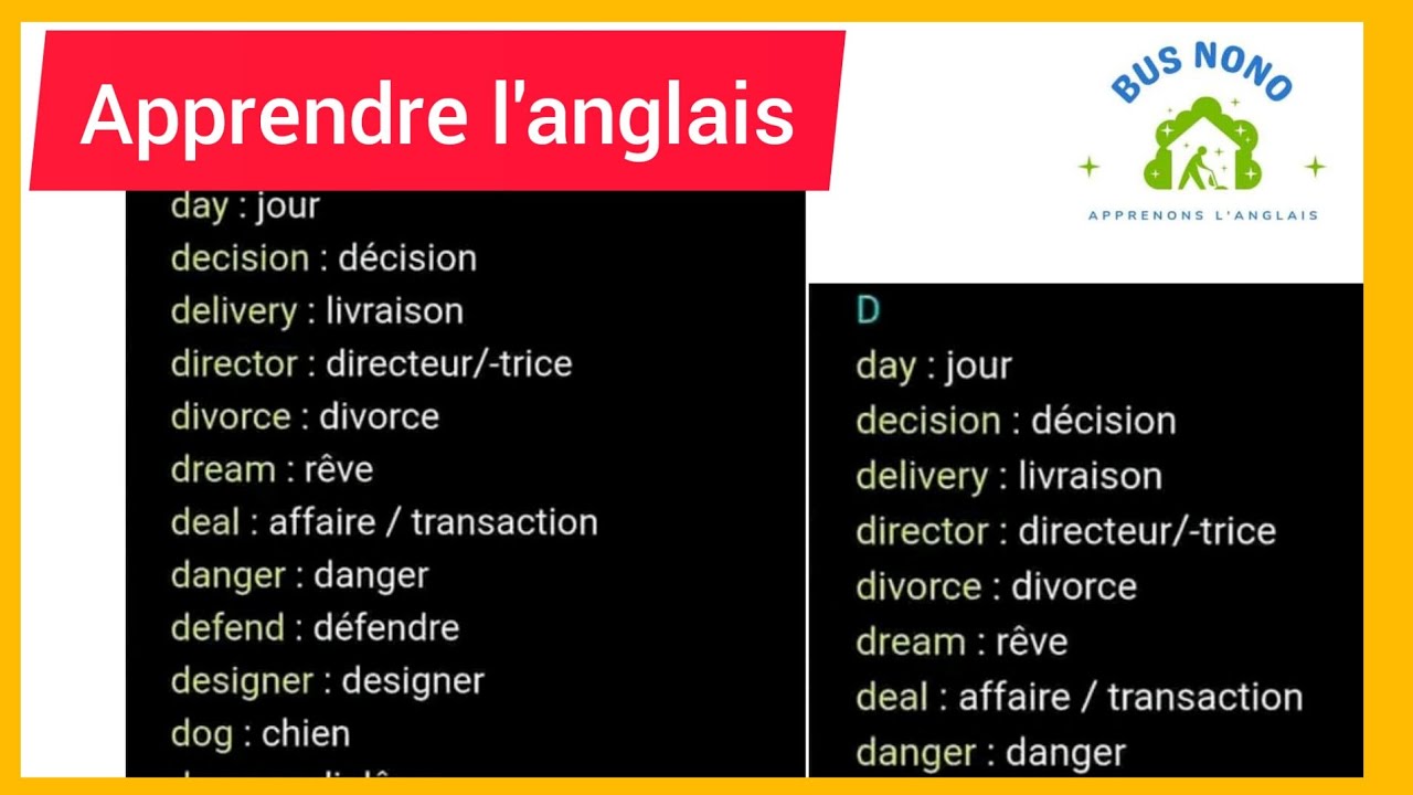 Vocabulary to learn English: Apprendre l'anglais - YouTube