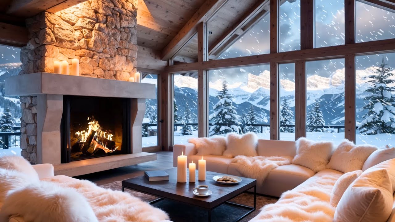 Relaxing Cozy Ski Lodge Ambience – Crackling Fireplace & Winter ...