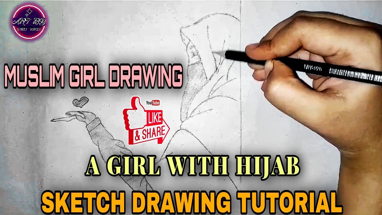 A Girl With Hijab How To Draw Muslim Girl Drawing Pencil Sketch ...