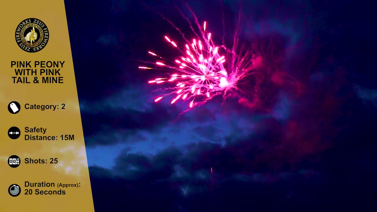 Zeus Fireworks Pro Range Pink Peony With Pink Tail & Mine - 25 Shot ...