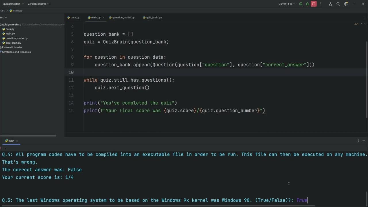 Day 17: The Quiz Game! #100daysofcode - YouTube