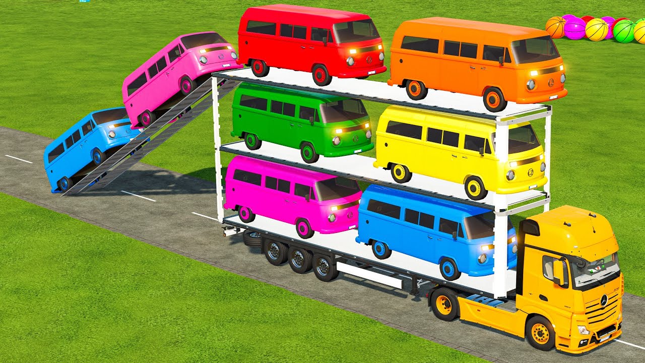 MINI BUS TRANSPORTING WITH TRIPLE LOADER & BUS OF COLORS IN FS22 ...