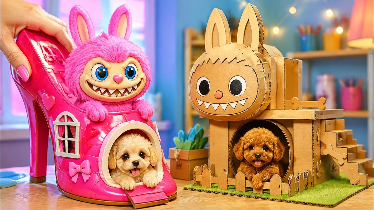 Shoe Or Cardboard Labubu House? 👠🏡 *We Found A Puppy And Built A House ...