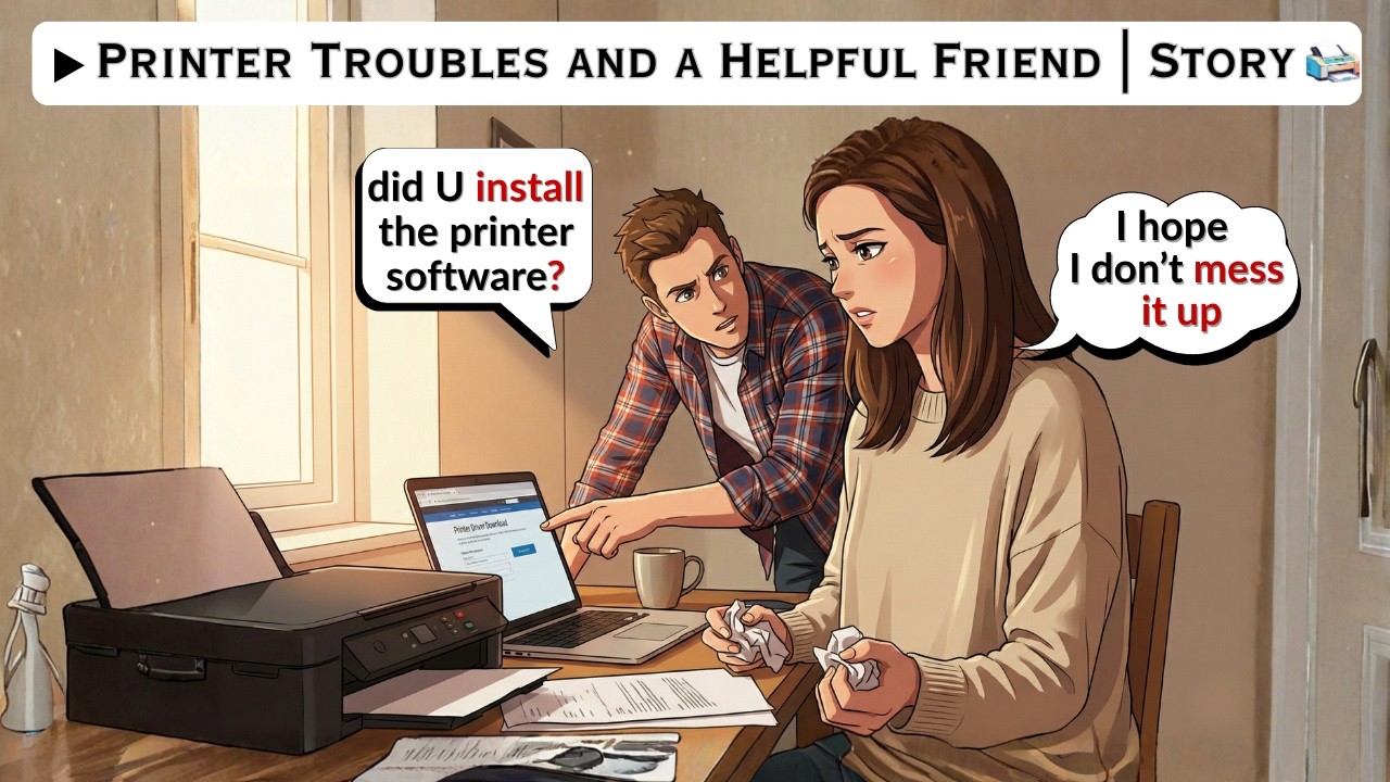 Daily Life Conversation - Printer Troubles And A Helpful Friend # ...