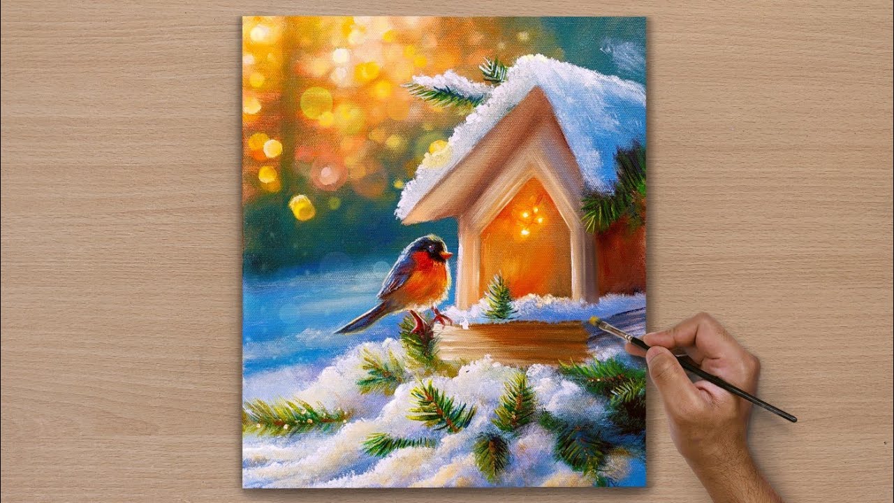 Easy Way to Paint a Winter Morning Scenary / Acrylic Painting / STEP BY ...