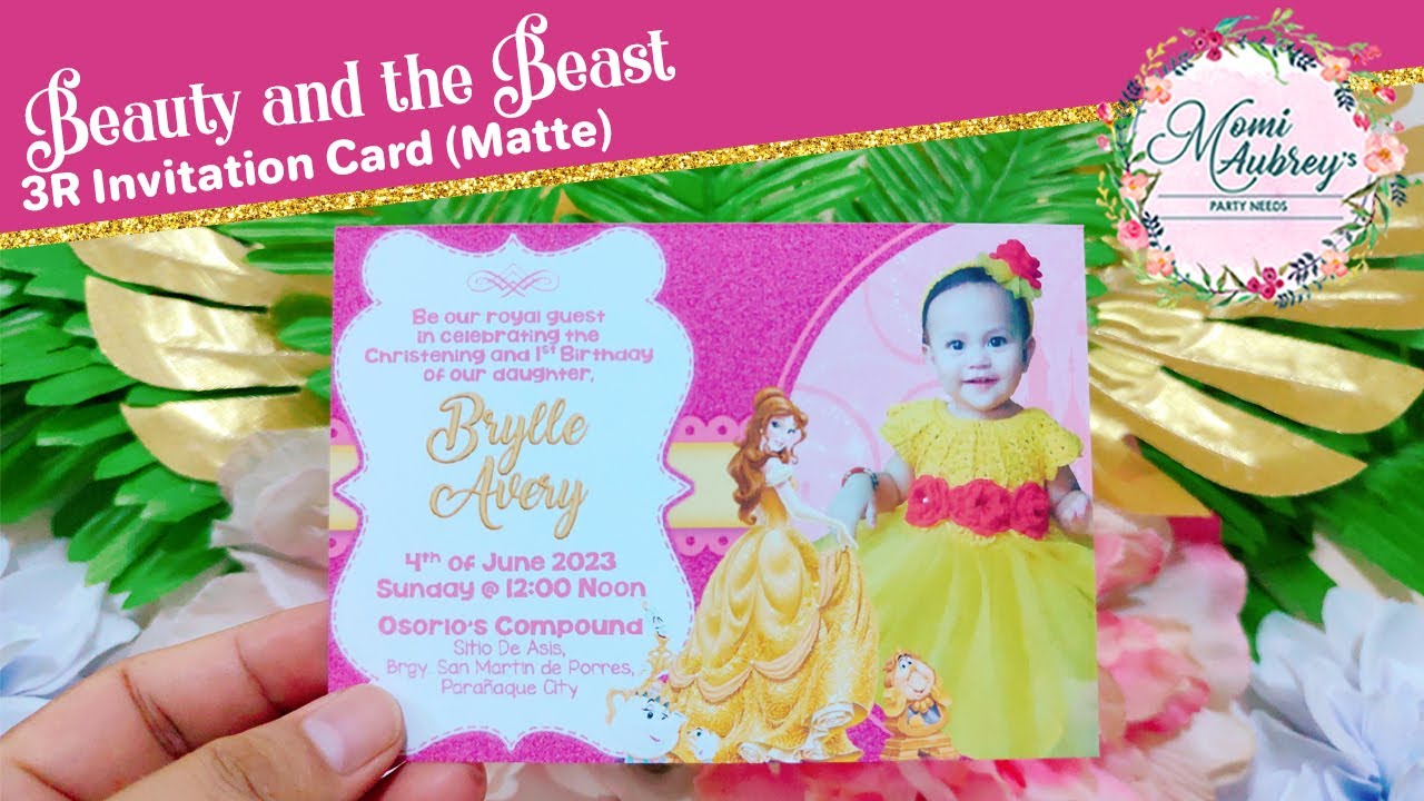 Princess Belle Theme 3R Invitation Card (Matte) - YouTube