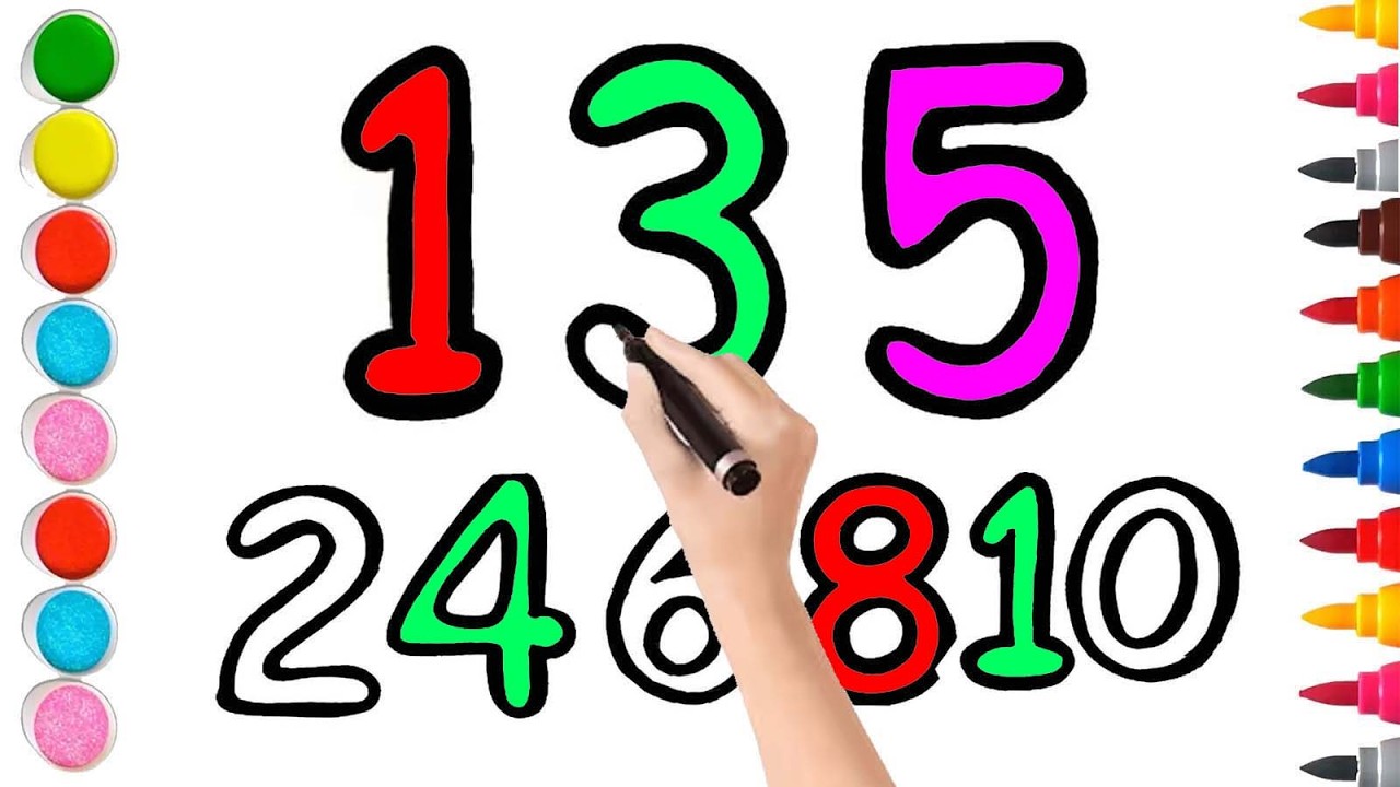 How to draw and color the numbers from 1 to 10 step by step for kids ...