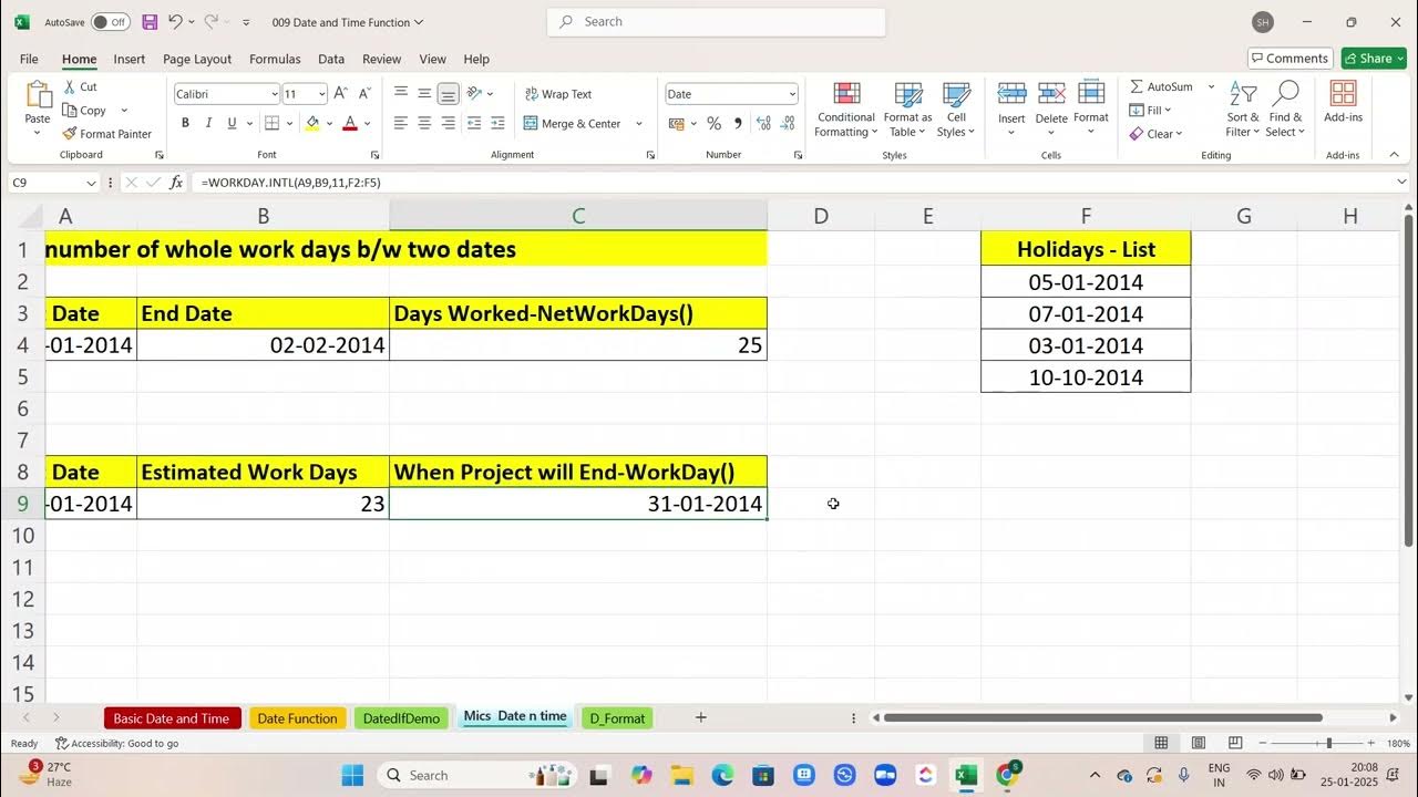 Excel Tutorial Day 12.3 - Date & Time (Networkday and Workday formula) - YouTube