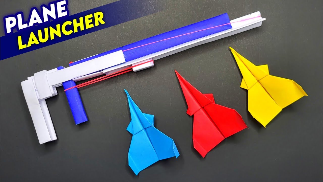 How to make paper plane launcher , paper gun making , flying airplain ...