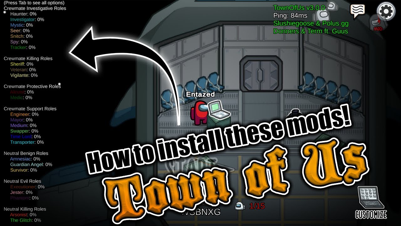 How to Mod Among Us with Custom Roles & Hats Town of Us R Mod - YouTube