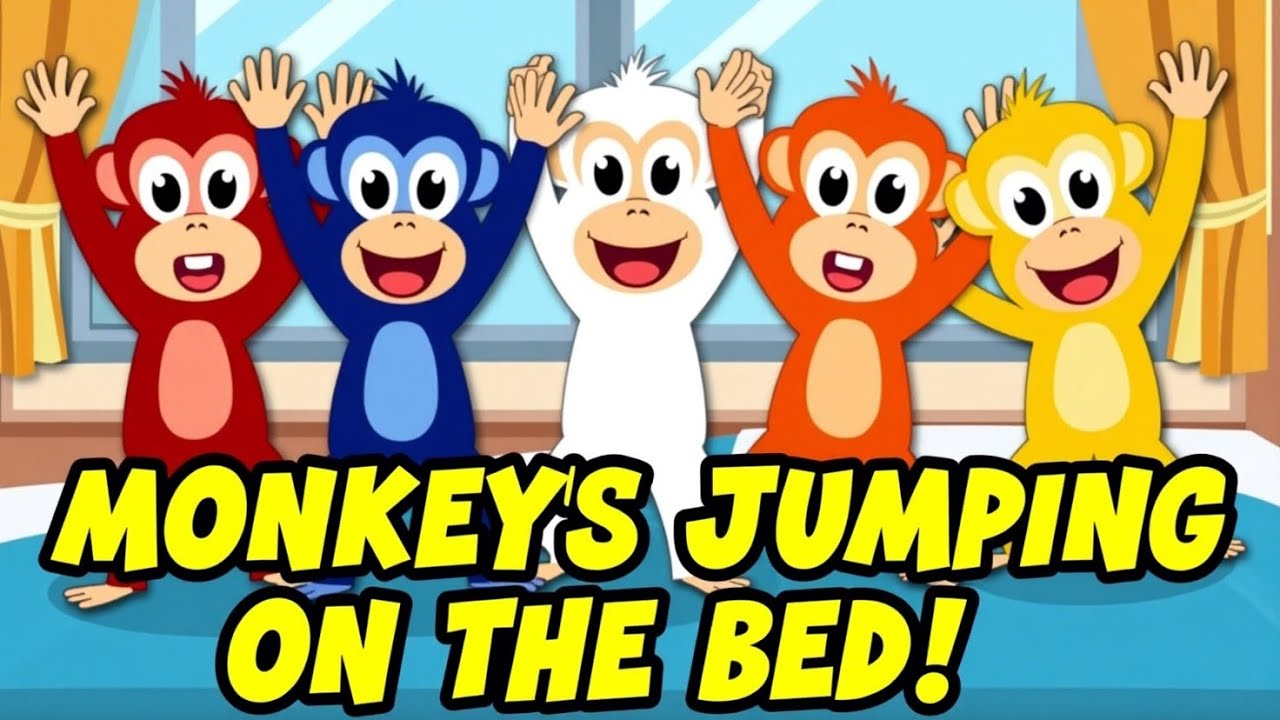 FIVE LITTLE MONKEYS JUMPING ON THE BED | NURSERY RHYMES | KIDS SONGS ...