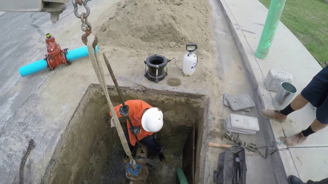 6" gate valve install - YouTube
