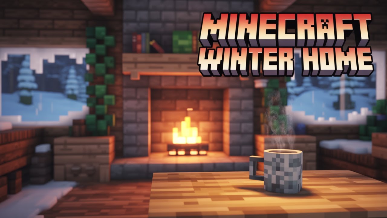 Minecraft Cabin Ambience – Snowfall, Crackling Fireplace & Warm Vibes ...