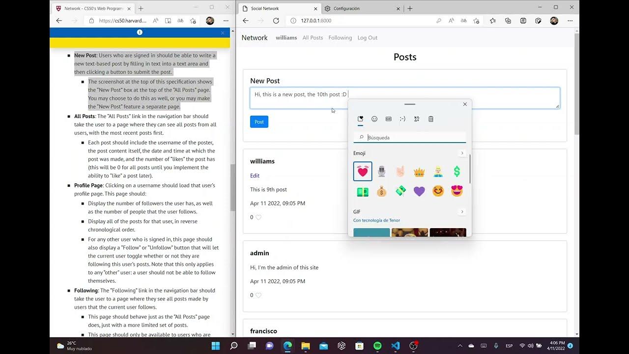 CS50W - Project 4: Network - YouTube
